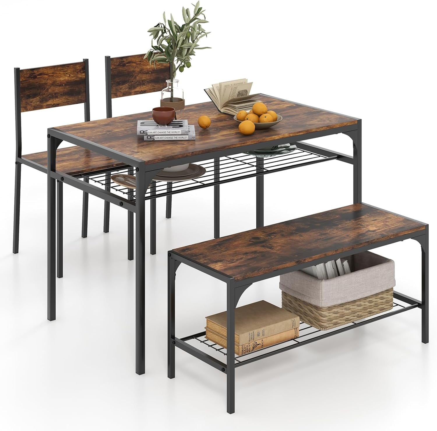 AOJDVE Dining Table Set for 4, Kitchen Table with Chairs & Bench ...