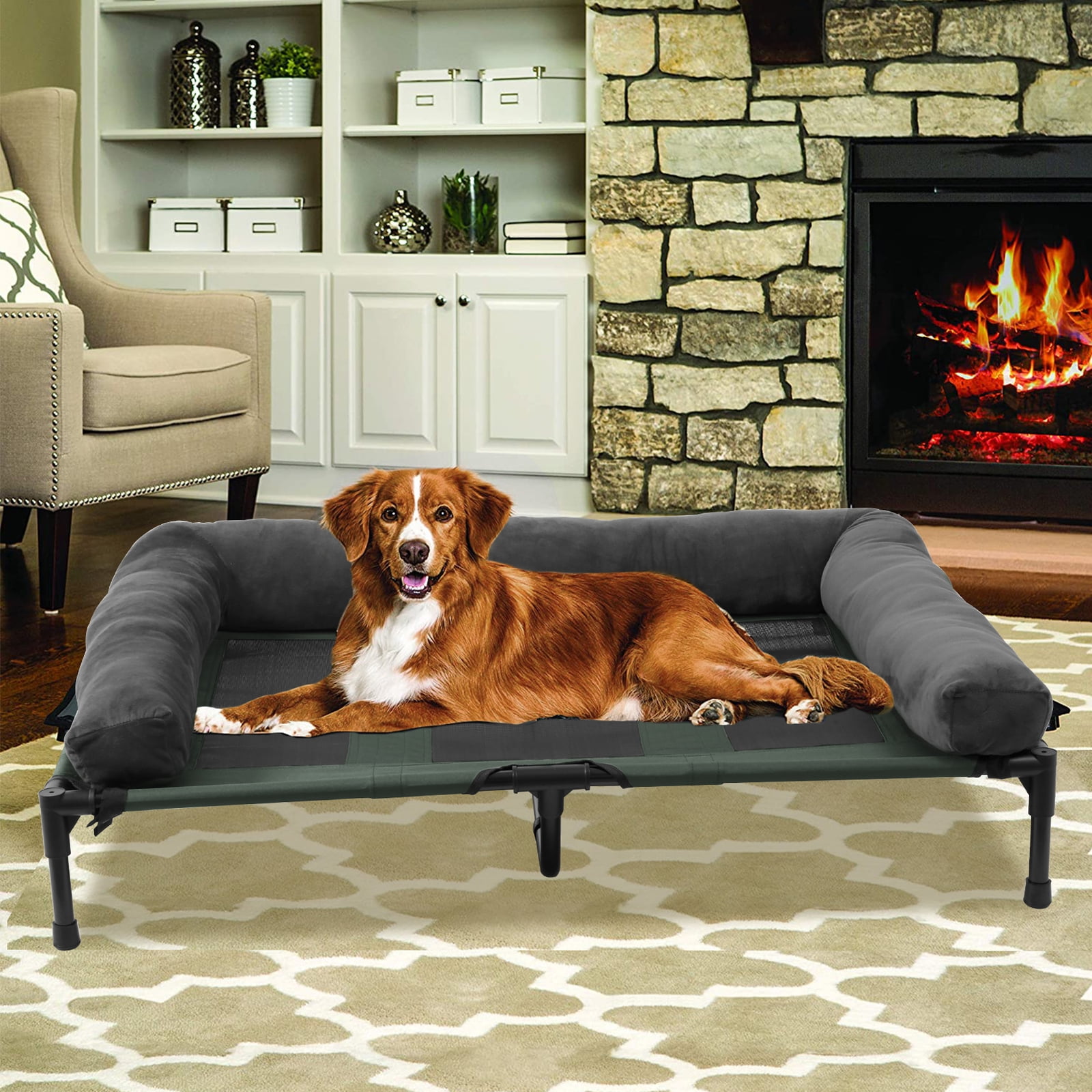 AOJDVE Extra Large Cooling Elevated Dog Bed with Bolster - Raised Pet ...