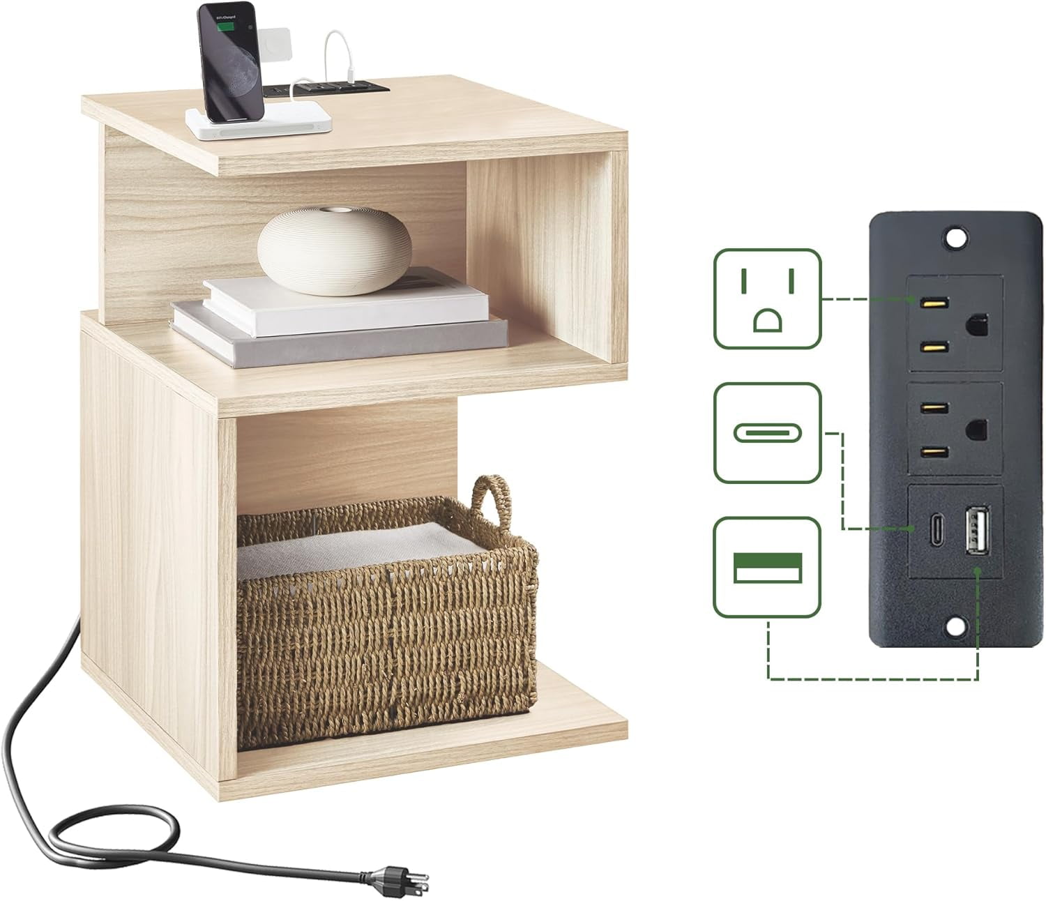 AOJDVE Flip Minimalist 3 Tier End Table with Fast Charging Station ...