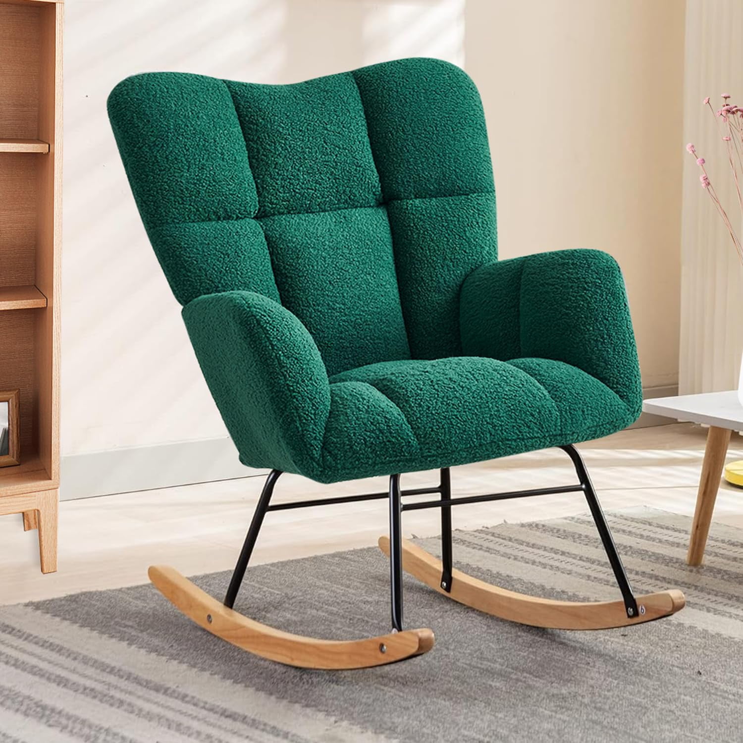 AOJDVE Rocking Chair, Teddy Upholstered Glider Rocker with High ...