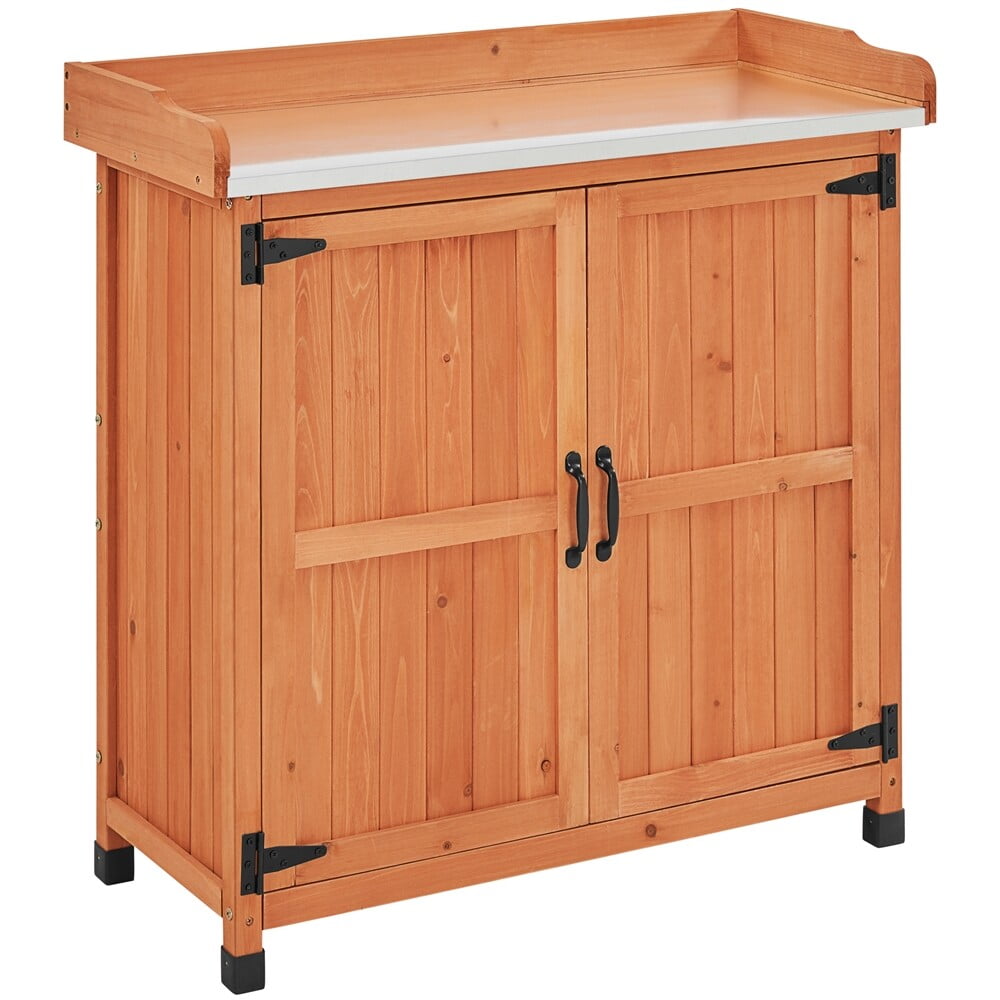 AOJDVE Solid Wood Garden Potting Bench Table with Storage Cabinet ...