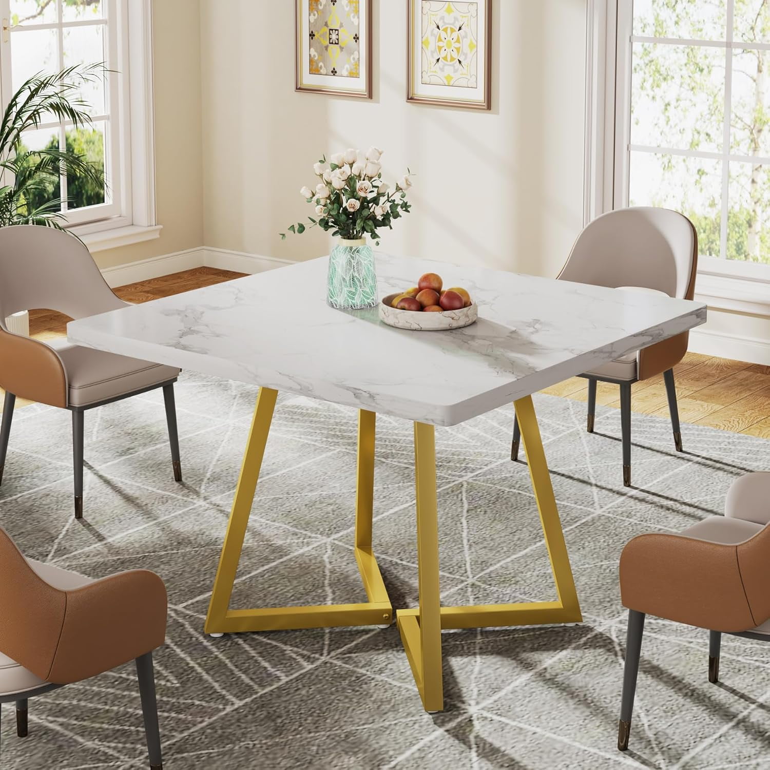 AOJDVE Square Dining Table for 2, 31.5" Modern Dinner Table with Metal ...