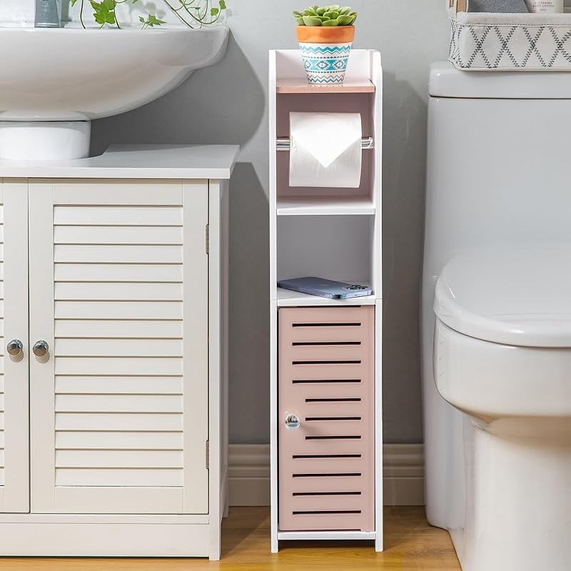 AOJEZOR Toilet Paper Holder Stand: Bathroom Storage Cabinet Beside ...