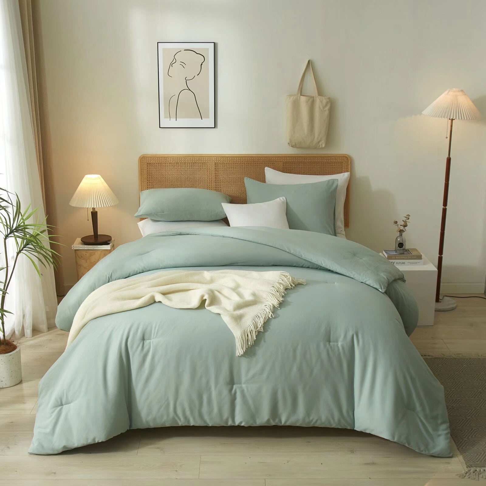 AOJIM 3 Pieces Full Size Comforter Set Sage Green, 1 Fluffy Down ...