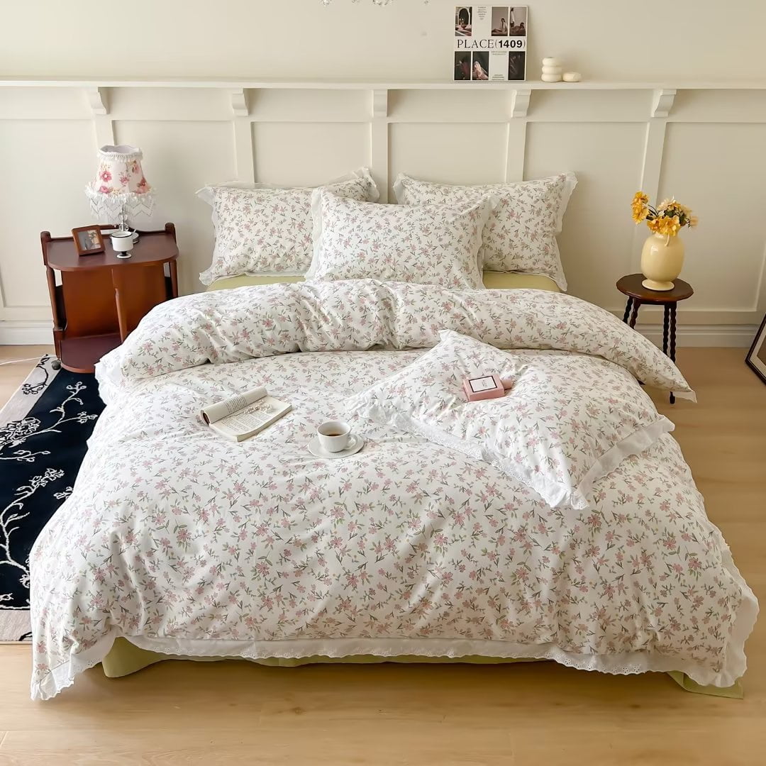 AOJIM 3 Pieces Queen Size Duvet Cover Set with Zipper -Pink Bloom,Girls ...