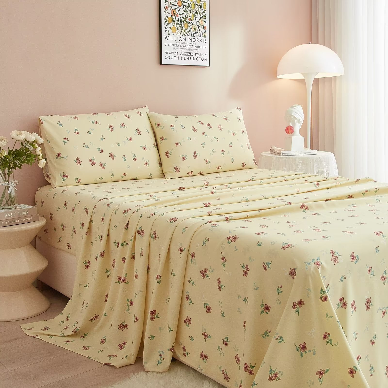 AOJIM Boho Floral Bed Sheets Set King Size, 4 Pieces - 1 Fitted Sheet ...