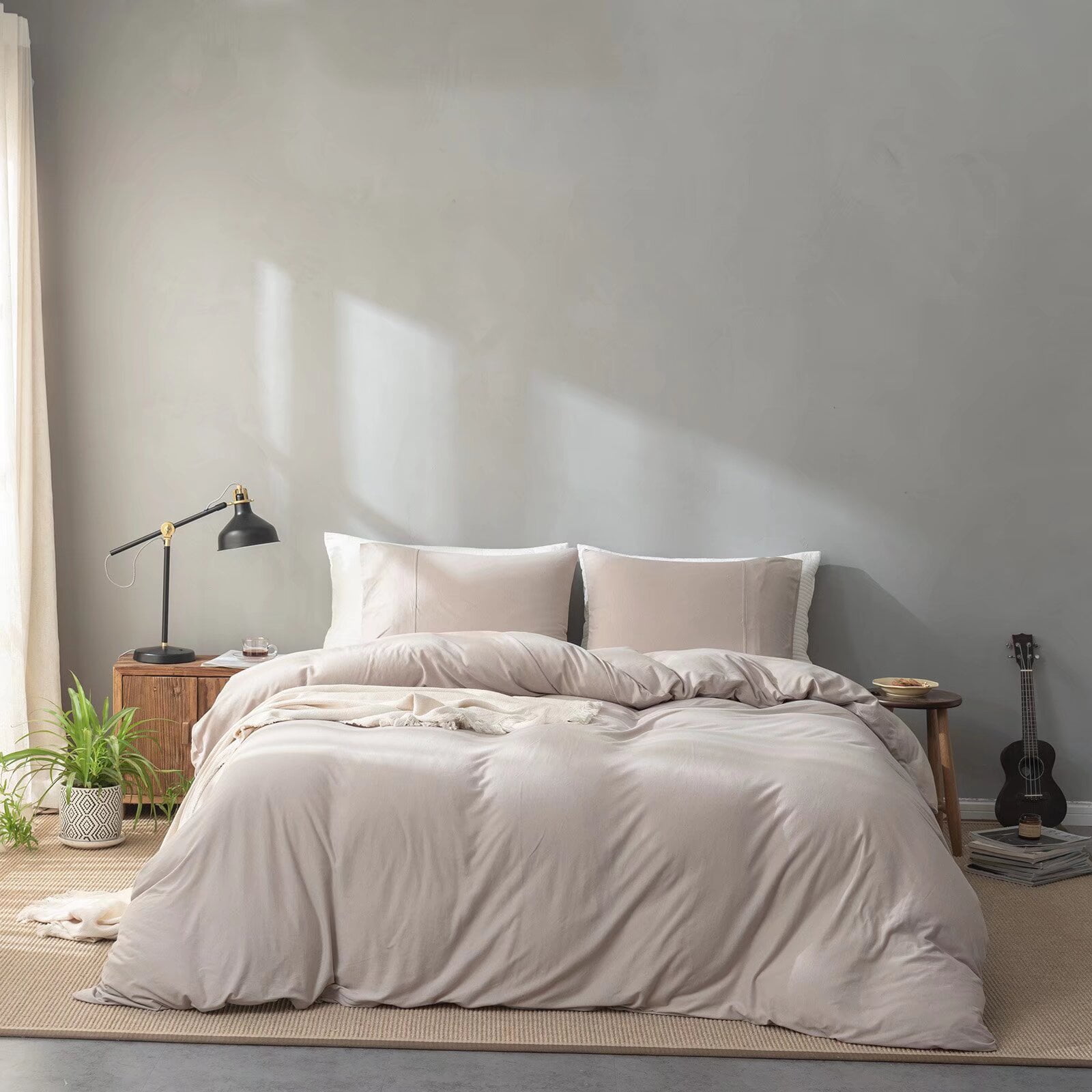 AOJIM King Duvet Cover Knit Cotton Bedding Sets for Women Men, Apricot ...