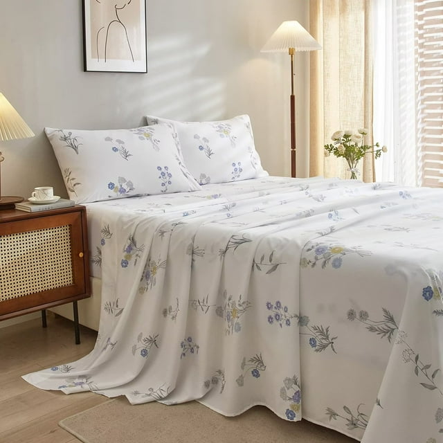 AOJIM Queen Floral Bed Sheet Sets 4 Pieces Modern Aesthetic Garden ...