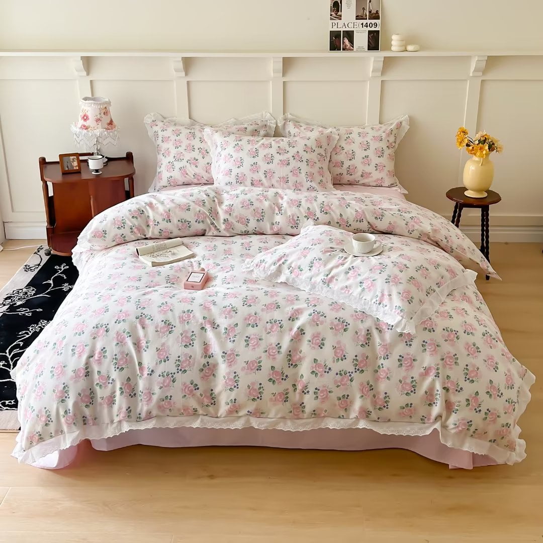 AOJIM Soft Breathable 3 Pieces Duvet Cover Set Queen Floral Duvet Cover ...