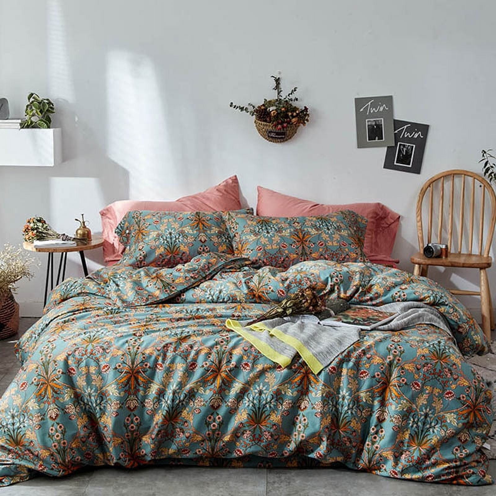 AOJIM Vintage Style Garden Flower Duvet Cover Set with Zipper Closure ...