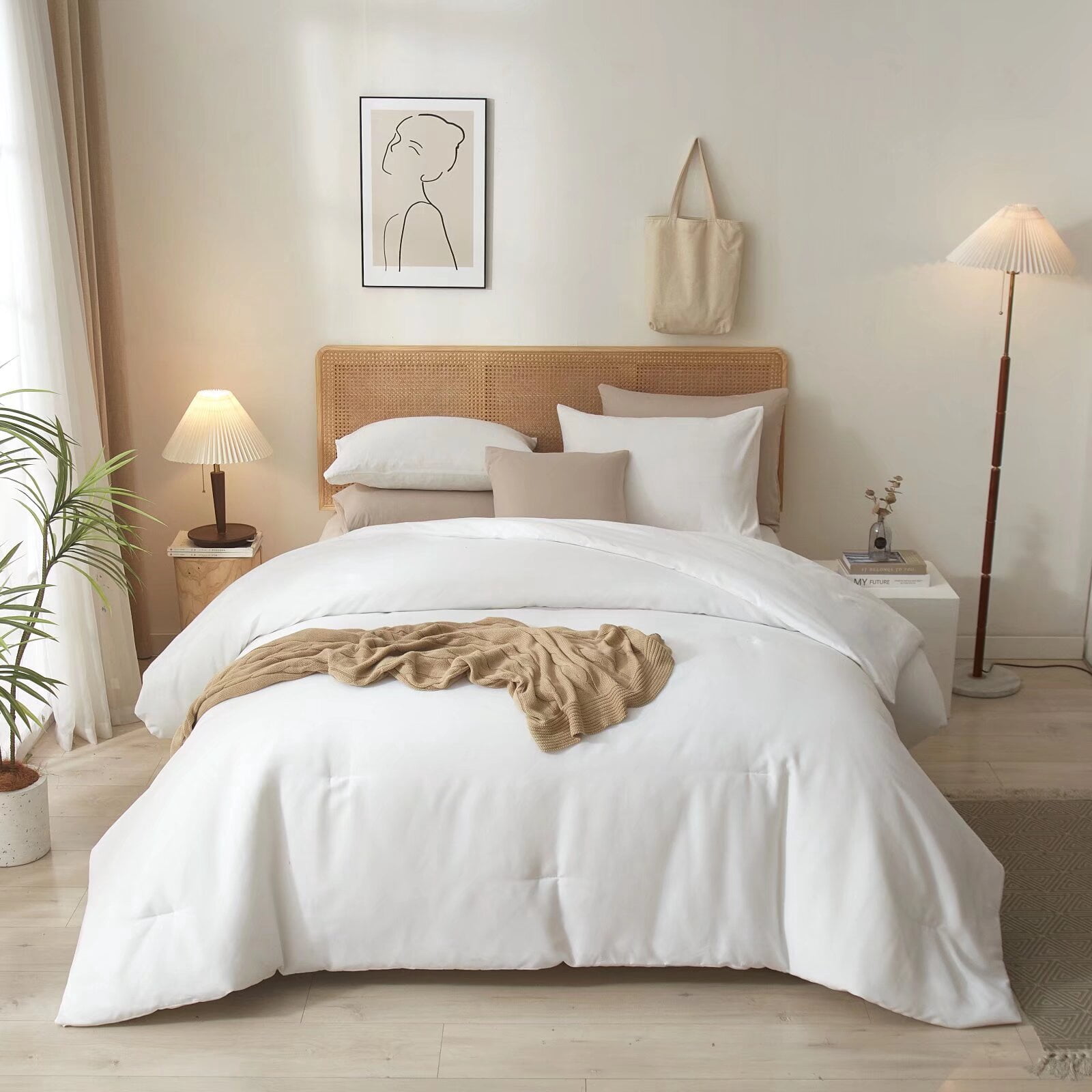 AOJIM White Comforter Set King, Simple Modern Bedding Sets 3 Pieces ...