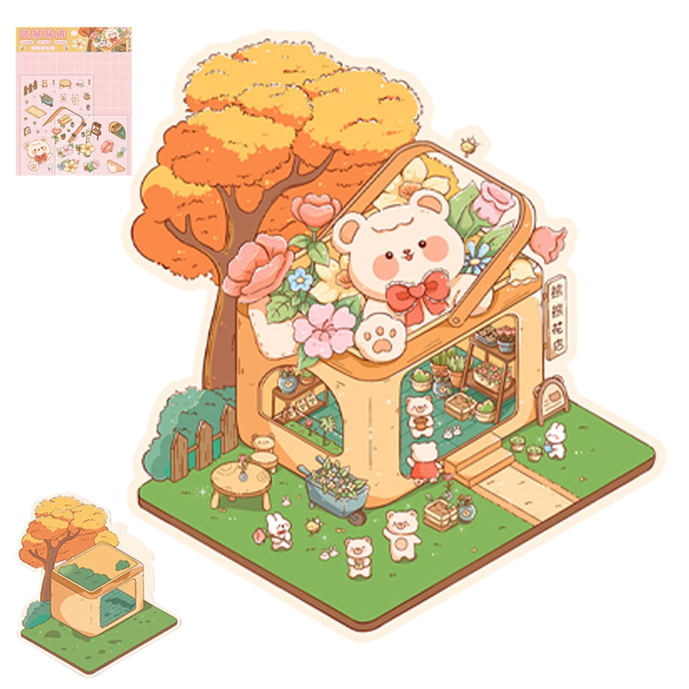 AOKAILA Miniature Scene Stickers Cartoon House Sticker 3D Effect ...