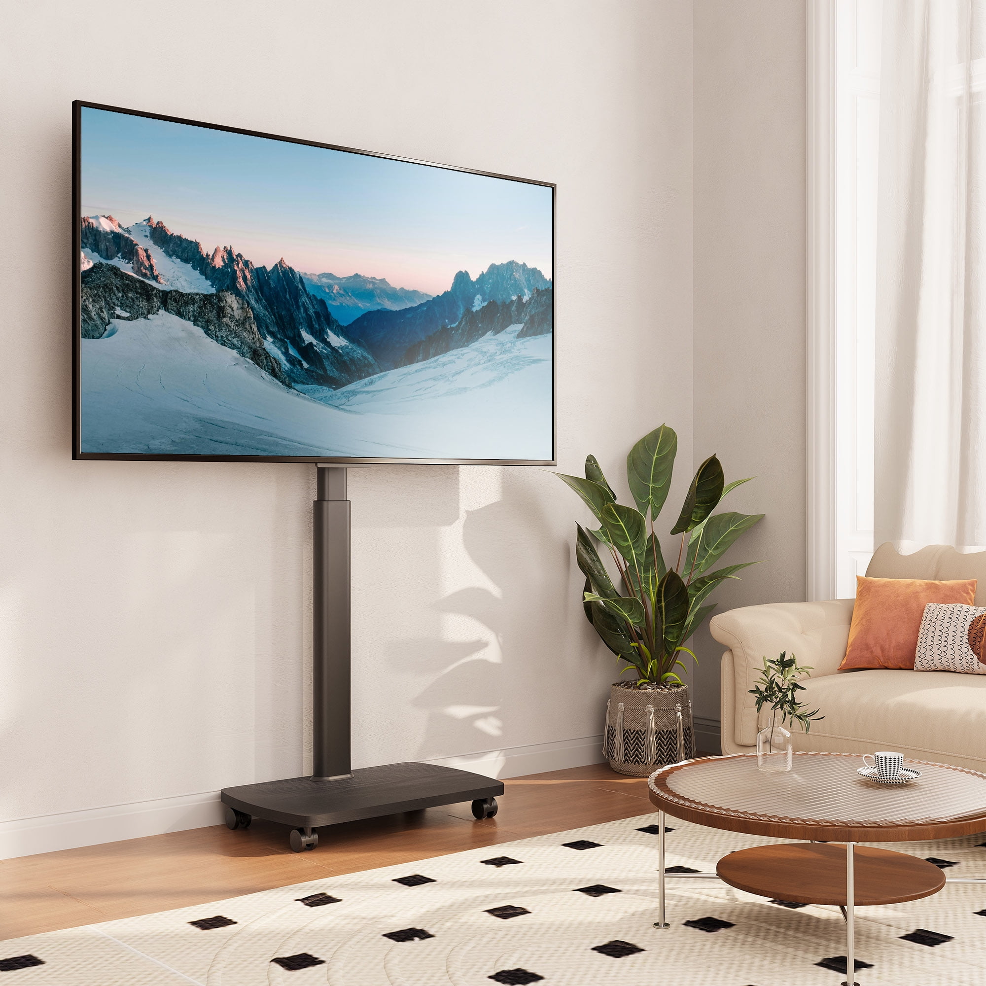 AOKCOS Modern Rolling TV Stand with Wheels for 43 to 75 inch TVs, Black ...