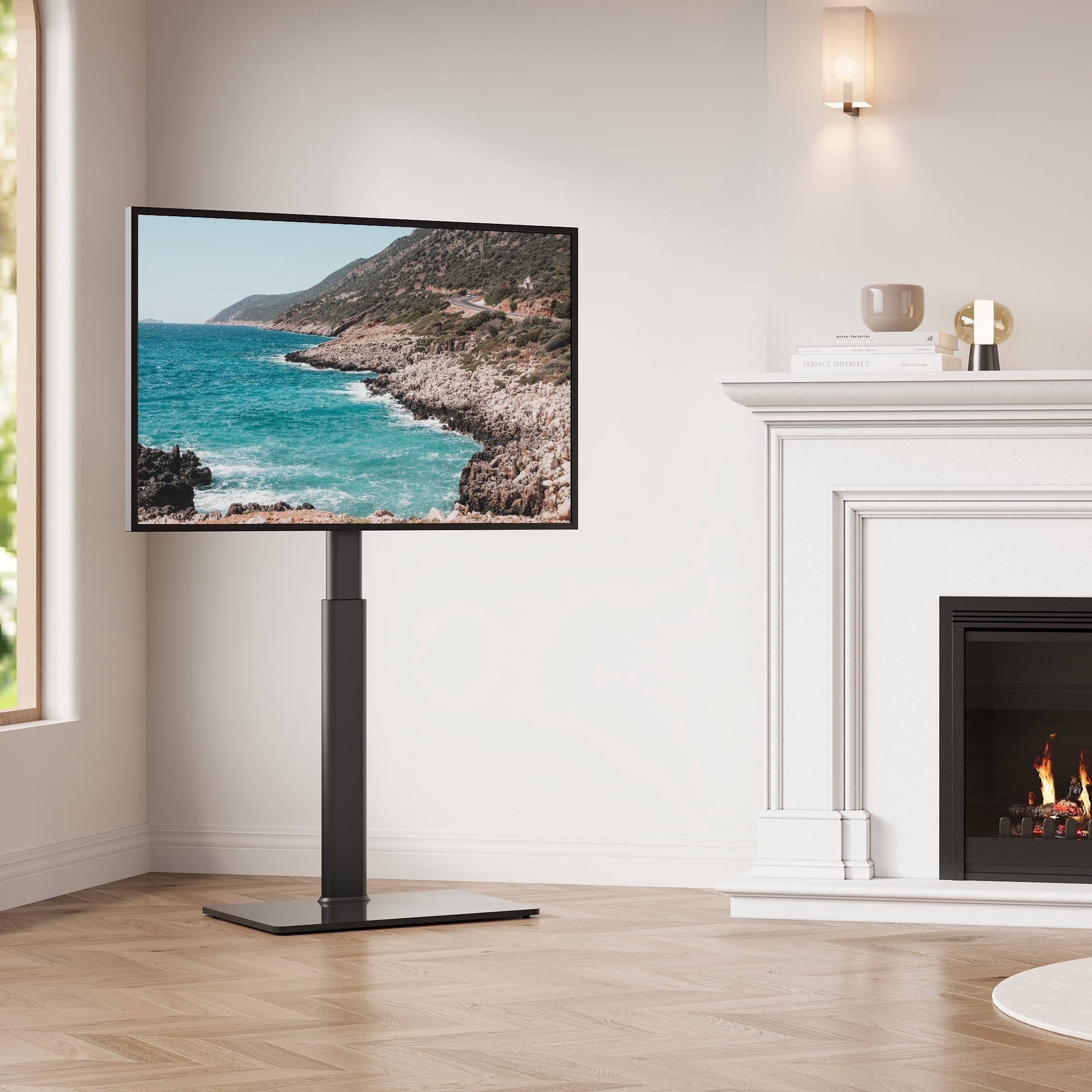 AOKCOS Modern Swivel Floor TV Stand for TVs up to 65 inch,Black ...