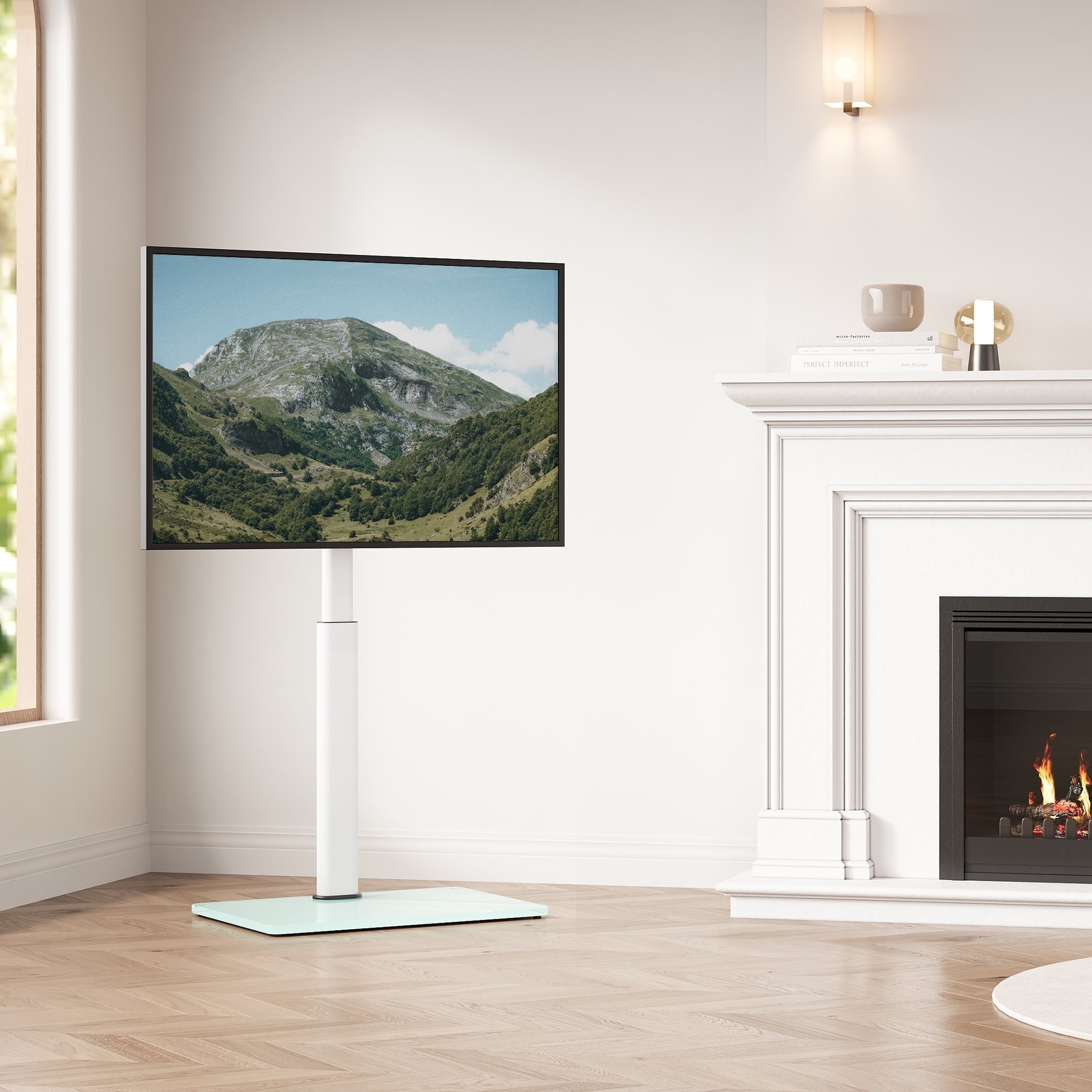 AOKCOS Modern Swivel Floor TV Stand for TVs up to 65 inch,White ...