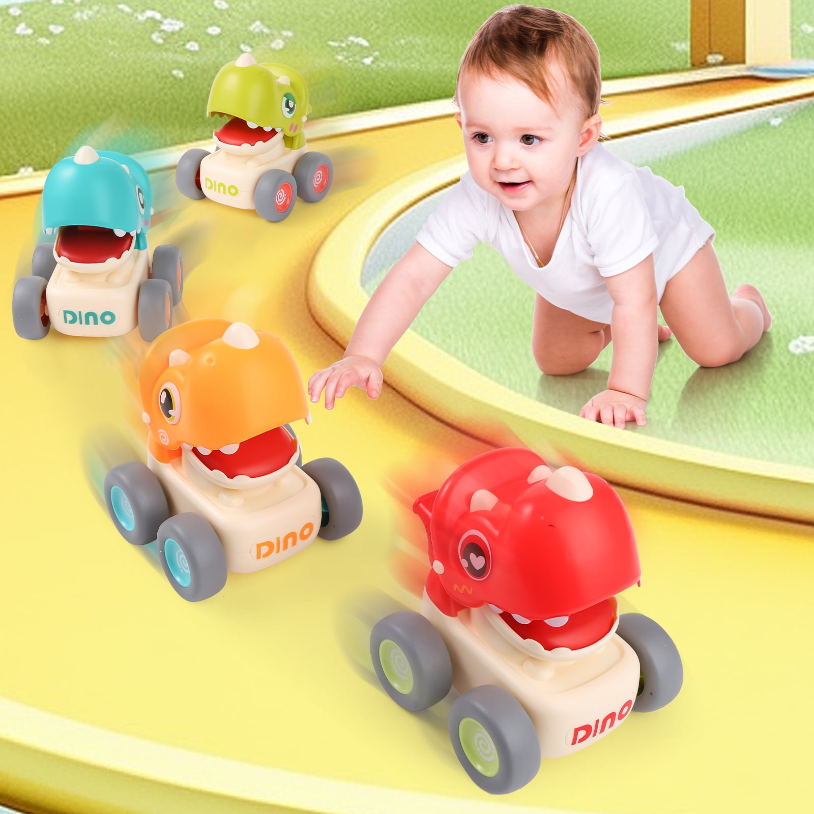 AOKESI 4 PCS Baby Friction Power Dinosaur Car Toys, Press and Go Dino ...