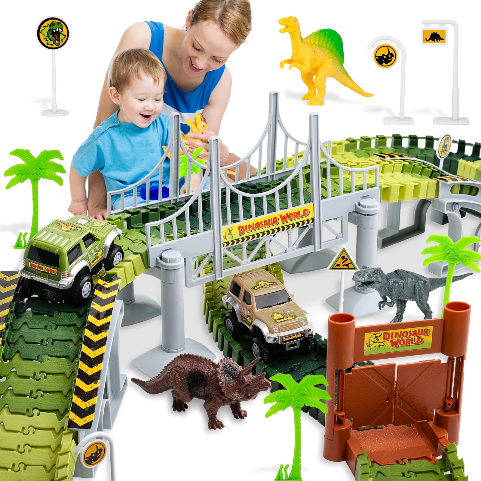 AOKESI Dinosaur Race Track Playset, 192 PCS STEM Toy for Kids, Flexible ...