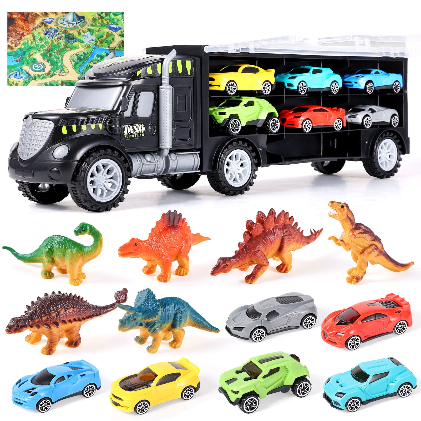 AOKESI Dinosaur Truck Carrier Toy, Dinosaur Transport Car with 6 ...