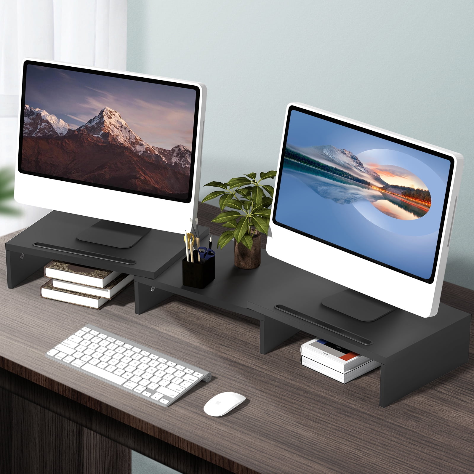 AOKESI 29 to 41 in Adjustable Dual Monitor Stand Riser with Storage ...