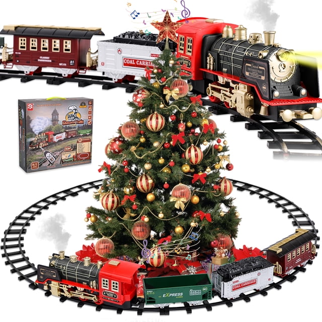 AOKESI Electric Christmas Train Set with Smoke, Sound & Light ...