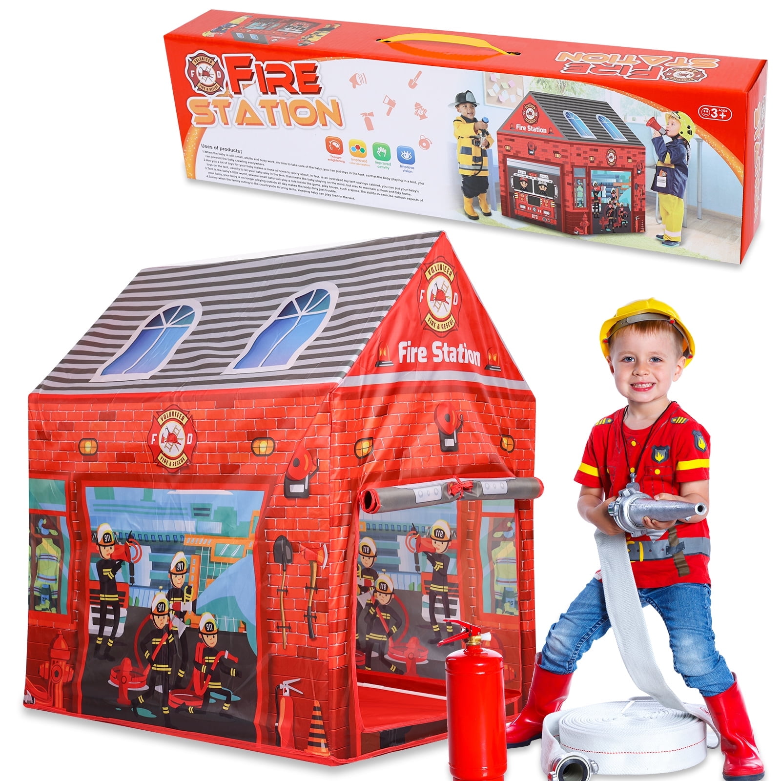 AOKESI Fire Station Play Tent, Indoor Outdoor Fire Station Tent Kids ...