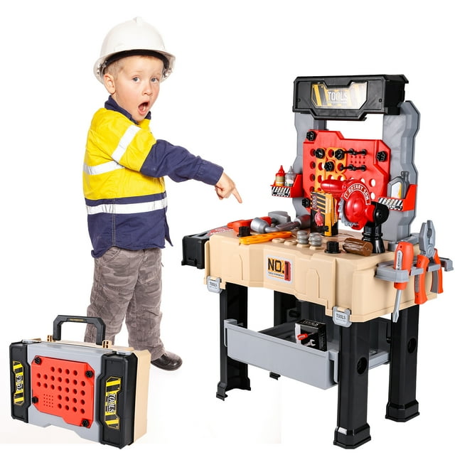 AOKESI Kids Workbench with Realistic Tools, Pretend Play Construction ...