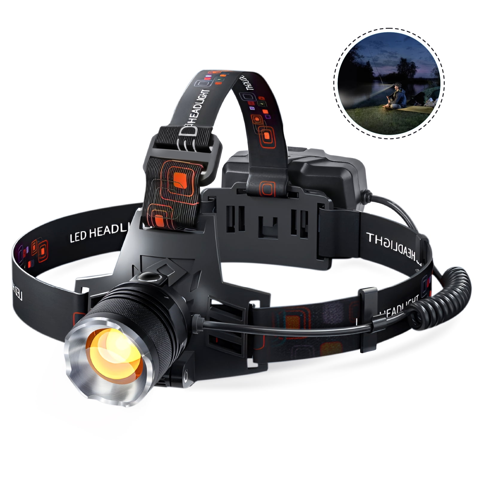 AOKESI LED Headlamp, 90000 Lumens, Adjustable, 5 Modes, USB ...