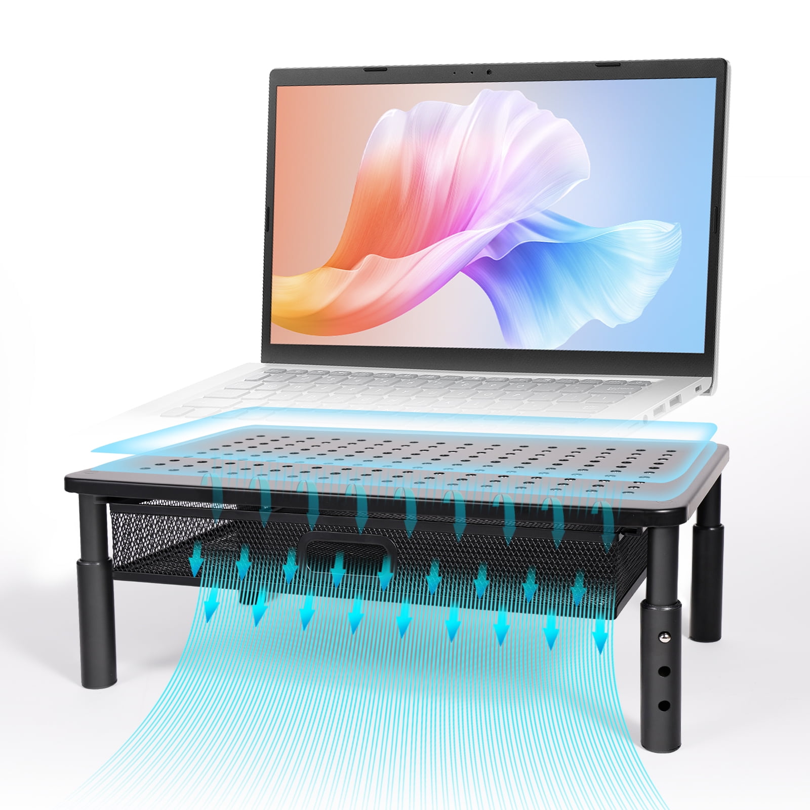 AOKESI Monitor Stand Riser with Metal Mesh Drawer, 3 Height Adjustable ...