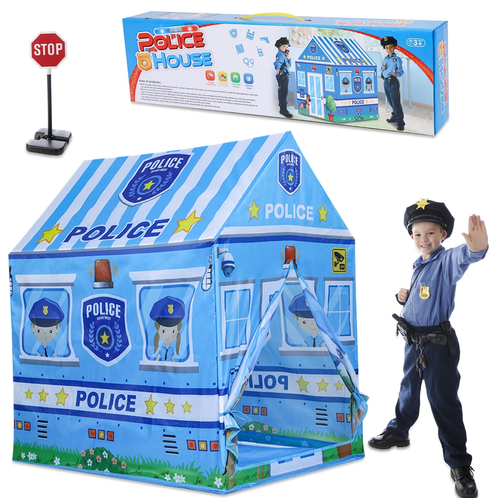 AOKESI Police House Play Tent, Indoor Outdoor Police Station Playhouse ...
