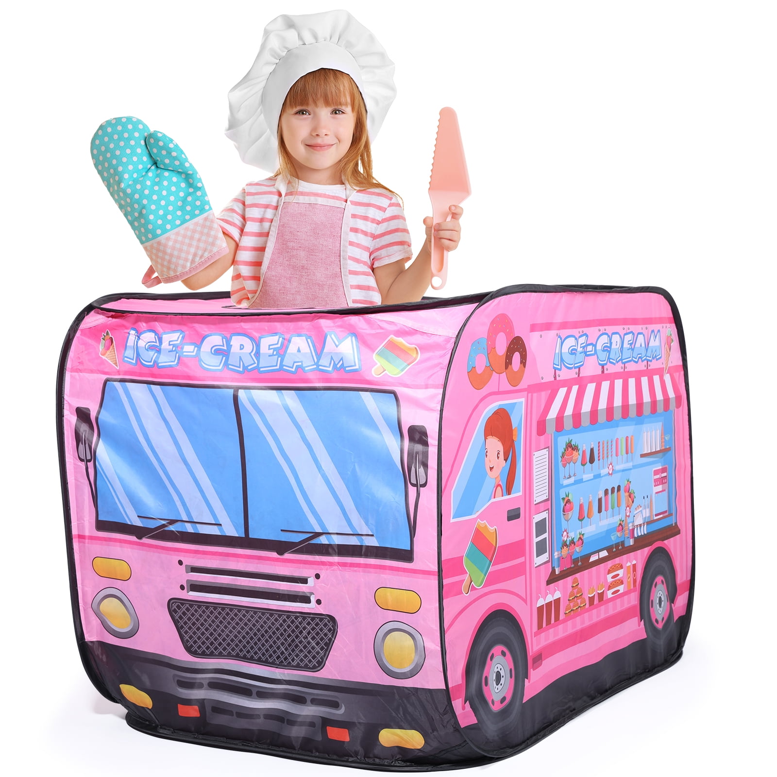 AOKESI Ice Cream Truck Pop Up Playhouse Tent for Kids Indoor & Outdoor ...