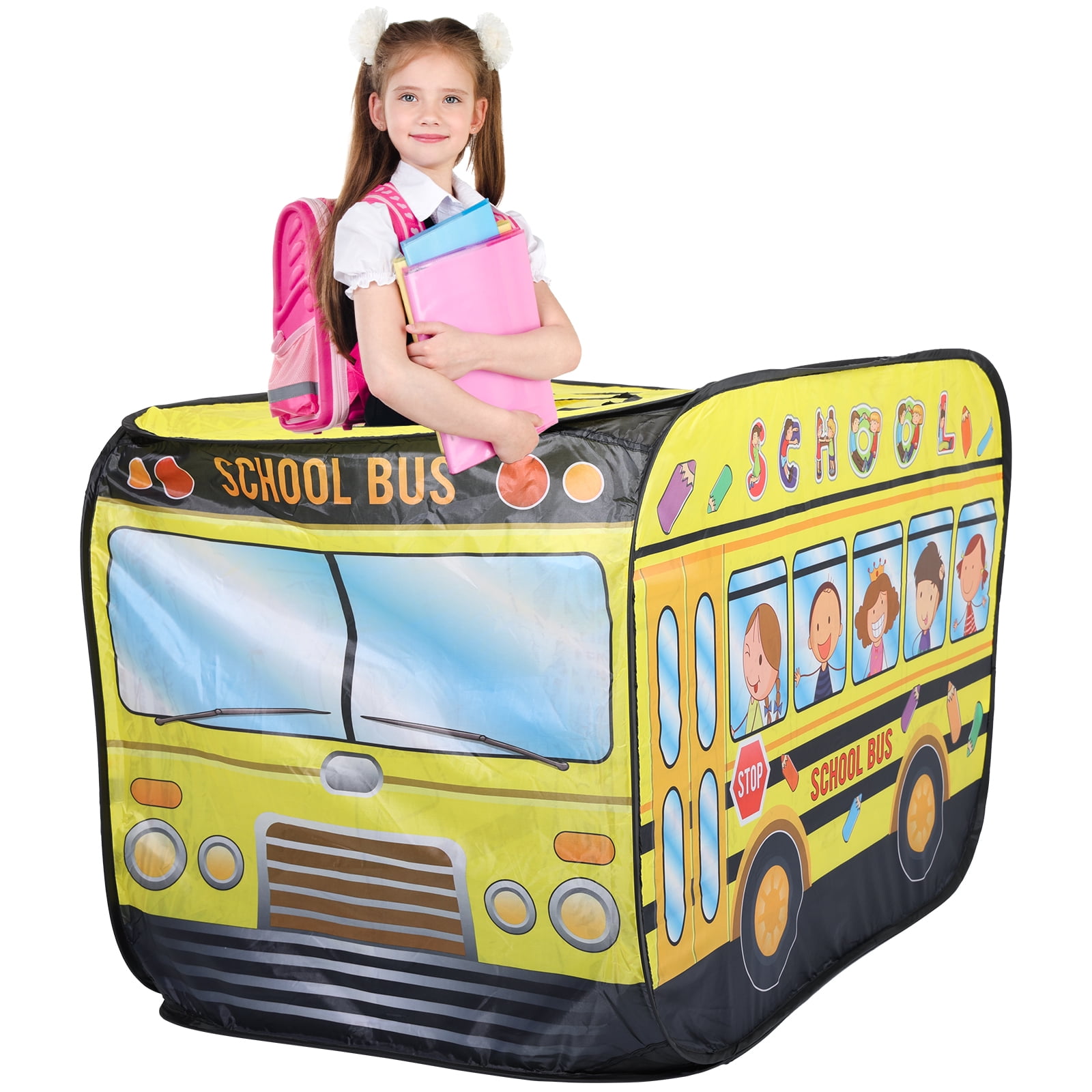 AOKESI Pop Up Play Tent Foldable School Bus Tent with 3 Openings ...