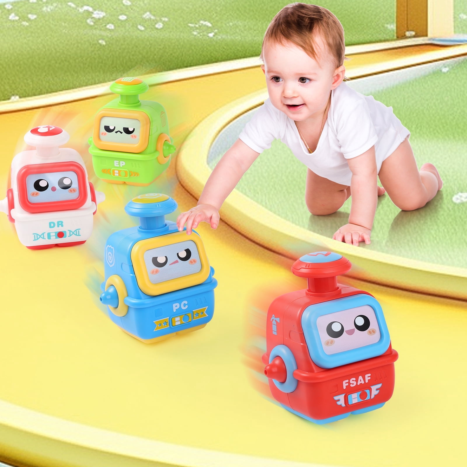AOKESI Press and Go Baby Robot Car Toy, Push Toy Cars for 12+ Months ...
