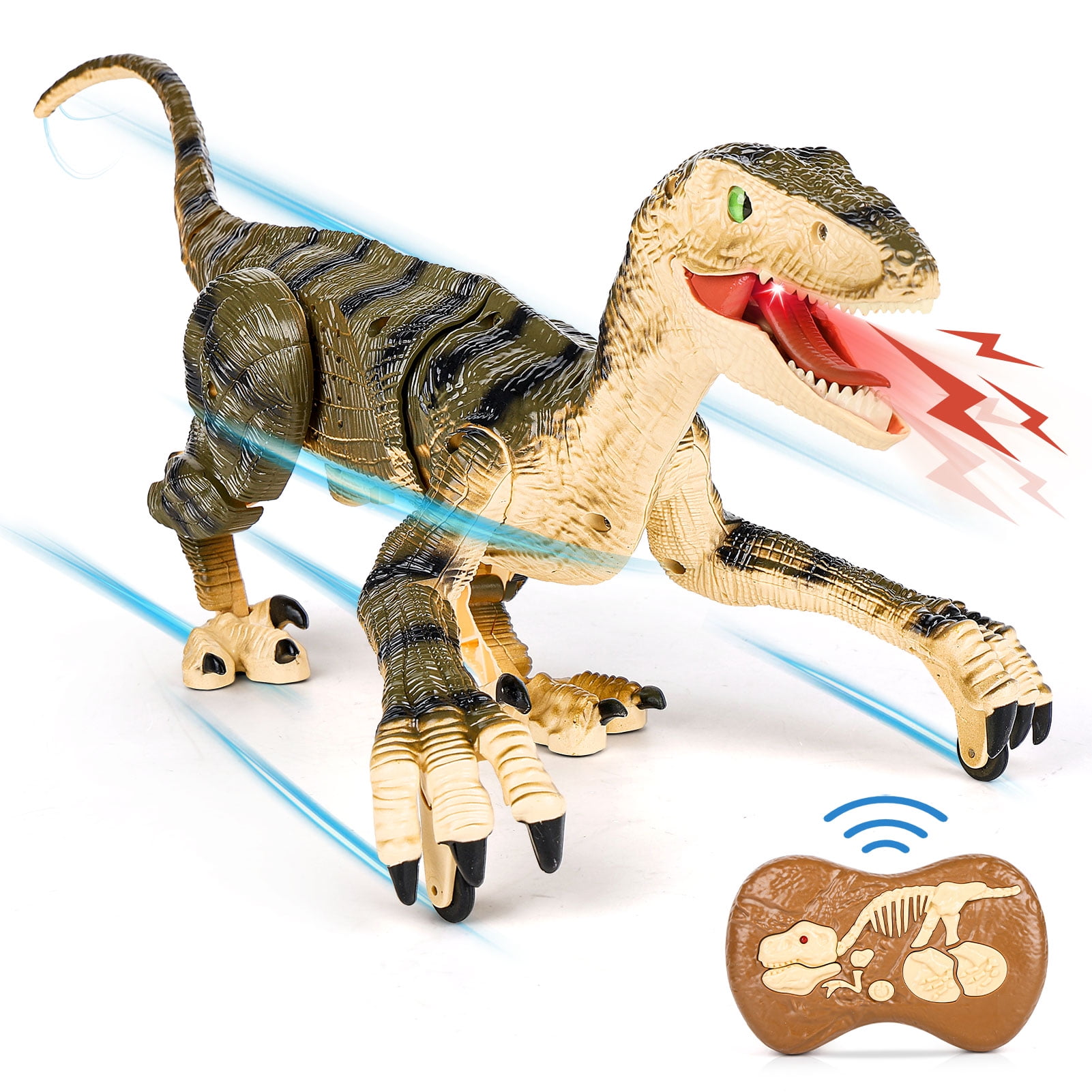 AOKESI Remote Control Dinosaur Toy for Kids, 2.4G Realistic Walking Velociraptor Electronic RC ...