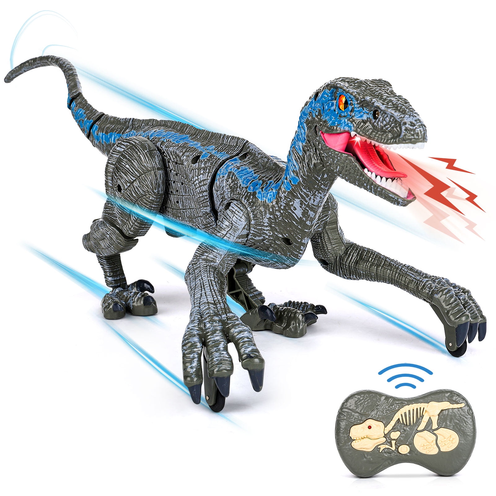 AOKESI Remote Control Dinosaur Toy for Kids, 2.4G Realistic Walking Velociraptor Electronic RC ...