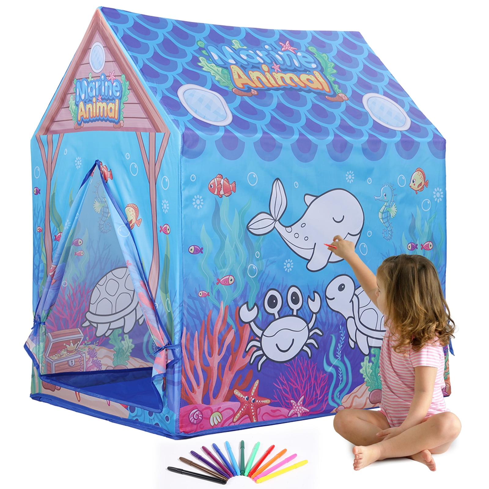 AOKESI Washable DIY Graffiti Tent with 12 Color Pen for Kids Indoor ...