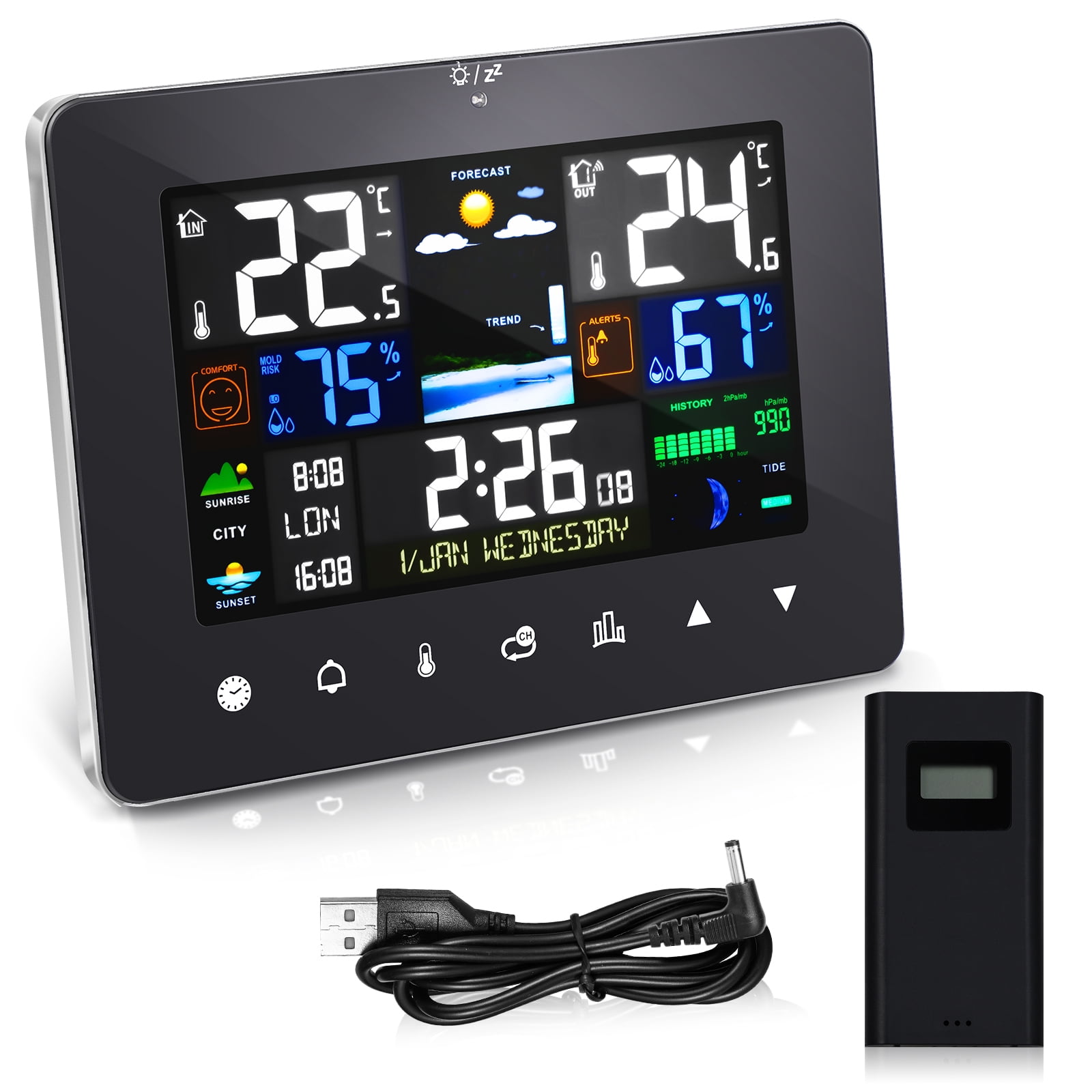 AOKESI Wireless Weather Station, Indoor/Outdoor Thermometer, Clock ...