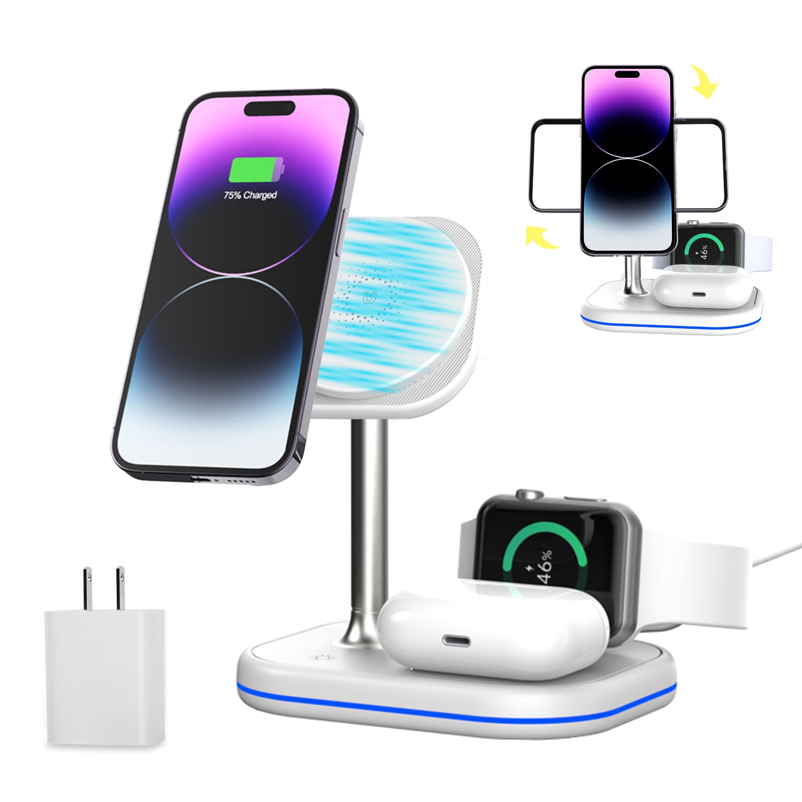 AOKESI Wireless Charger with 18W Adapter, 3 in 1 Fast Wireless Charging ...
