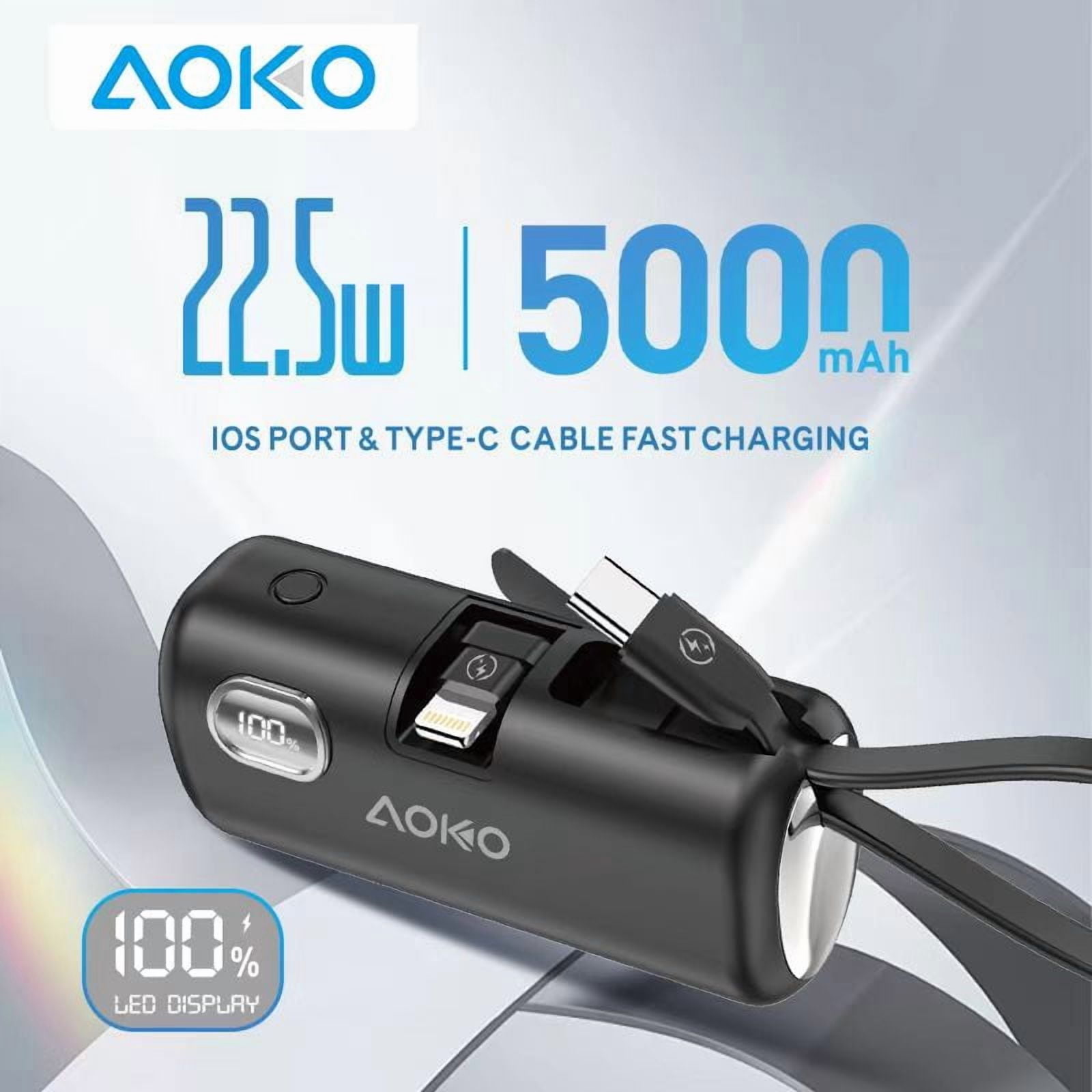 AOKO 5000mAh 22.5W Portable Power Bank with 22.5W Fast Charging - Black ...
