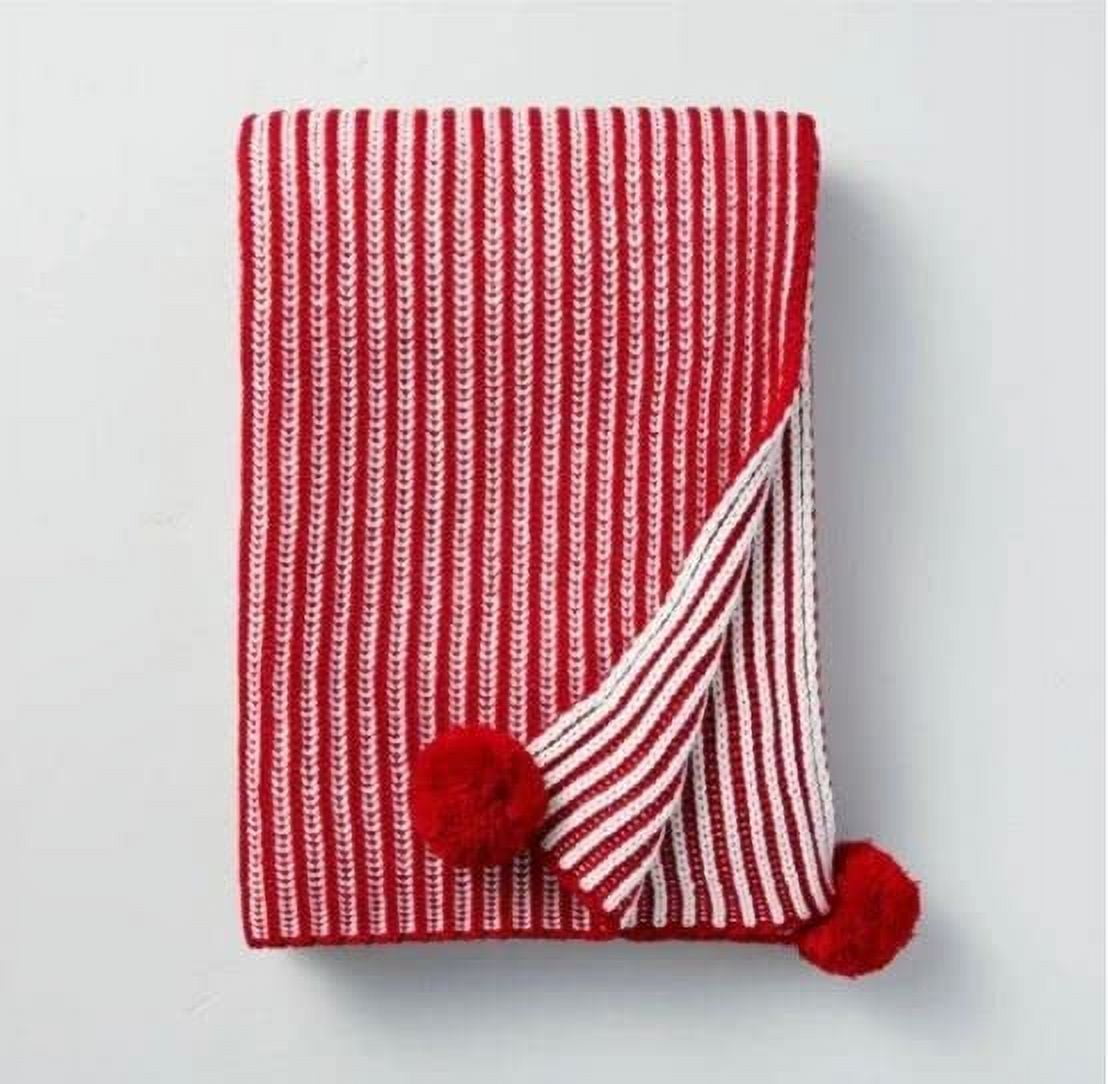 AOLDHYY & Hand with Magnolia Red & White Throw Blanket Chunky Knit Poms ...