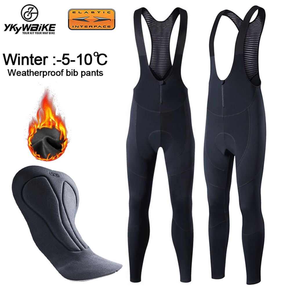 AOLIGEI Men's Winter Thermal Fleece Cycling Bib Tights Mountain Bike ...