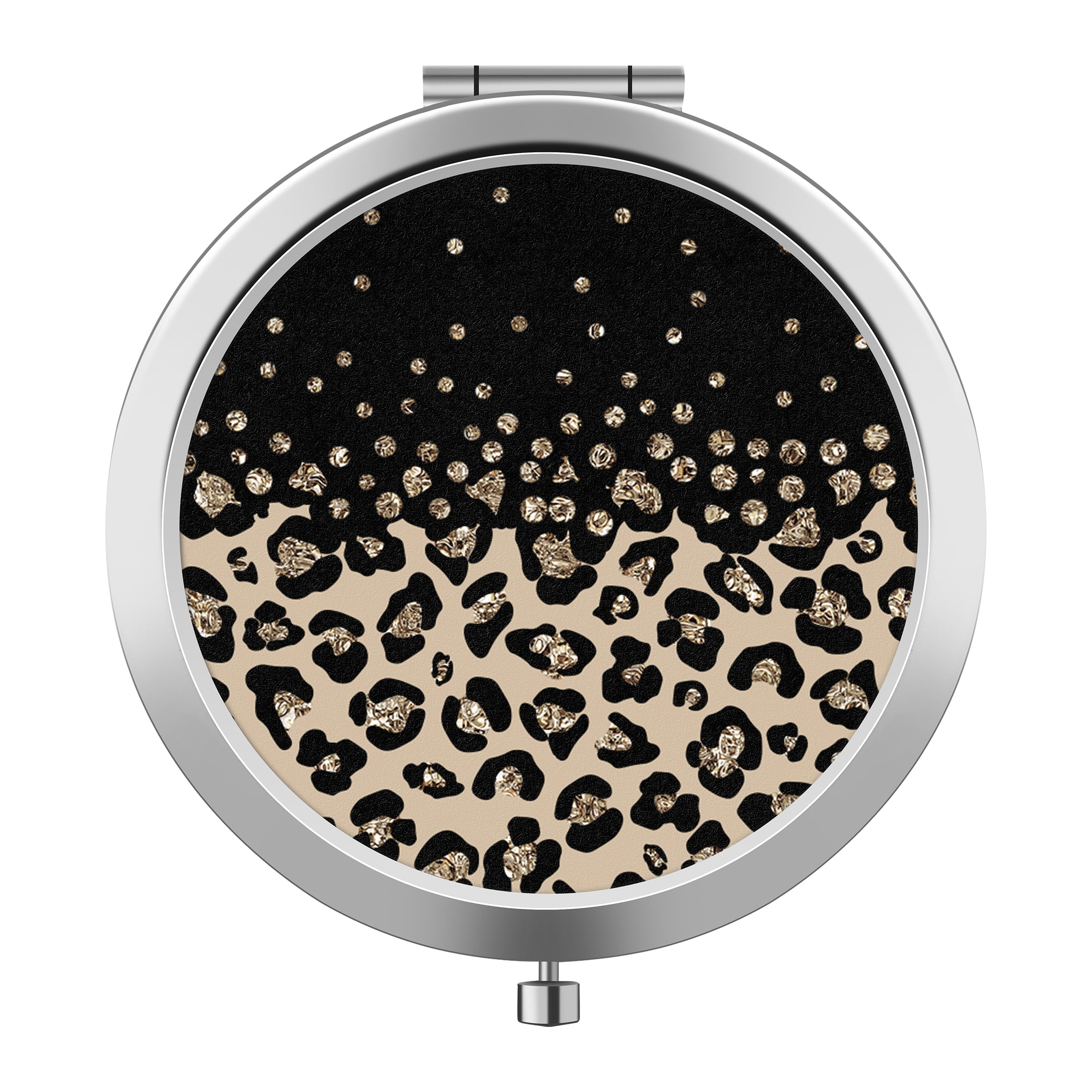 AOLIKAI Compact Mirror, Cute Gold Glitter Leopard Pattern Pocket Makeup ...