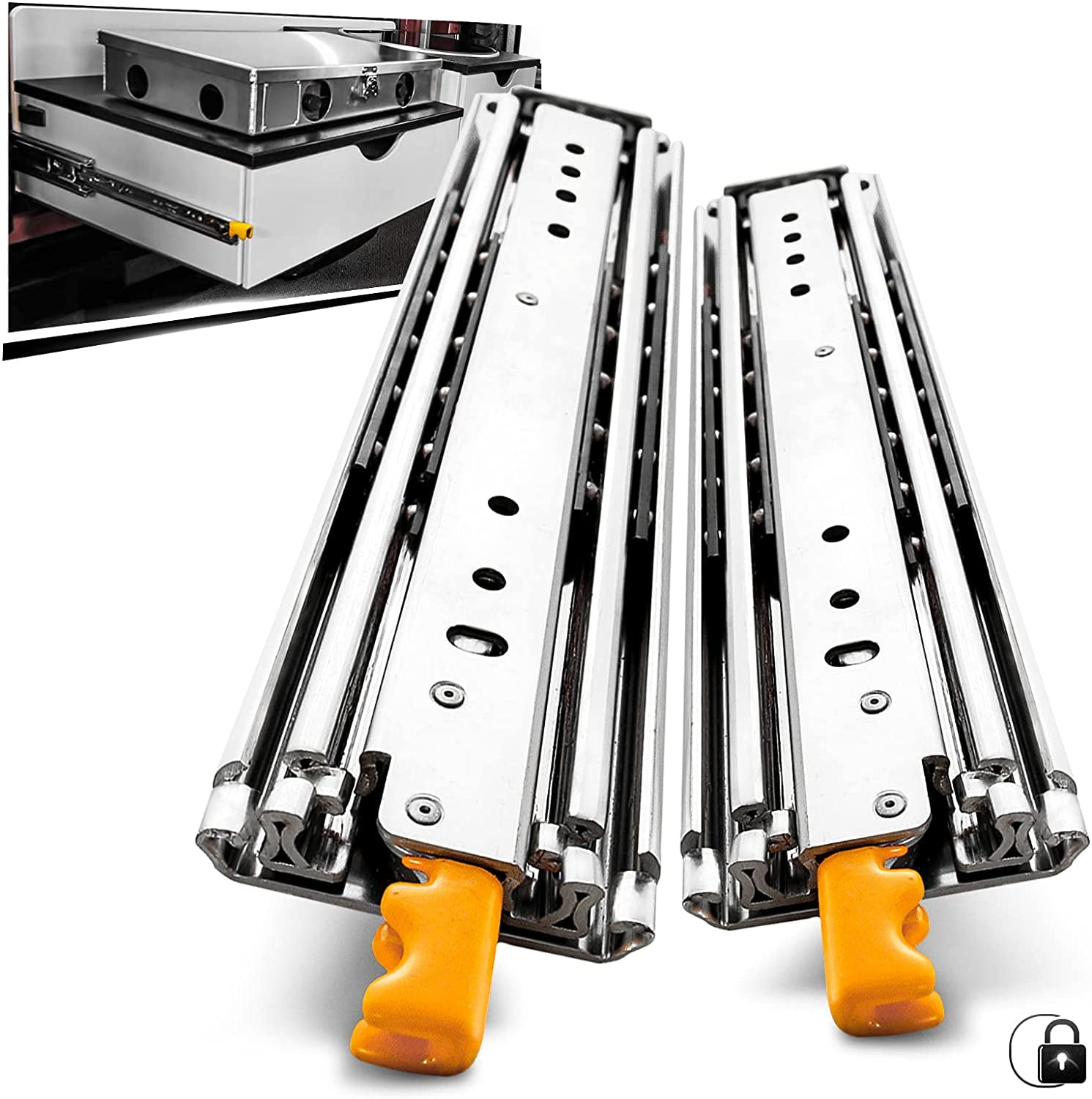 AOLISHENG Heavy Duty Drawer Slides 14 Inch with Lock 3 Section Full ...