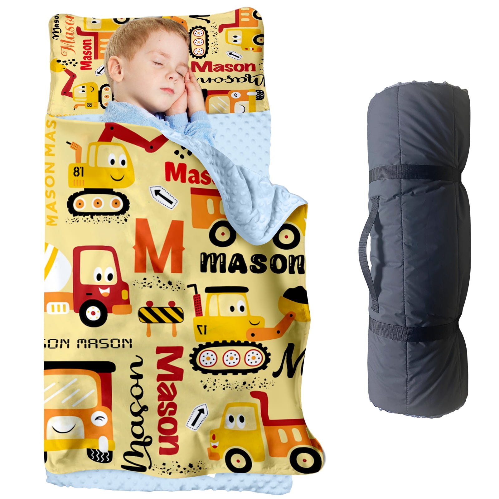 AOLOA Custom Name Toddler Nap Mat, Cute Excavator Theme, Cozy Yellow ...
