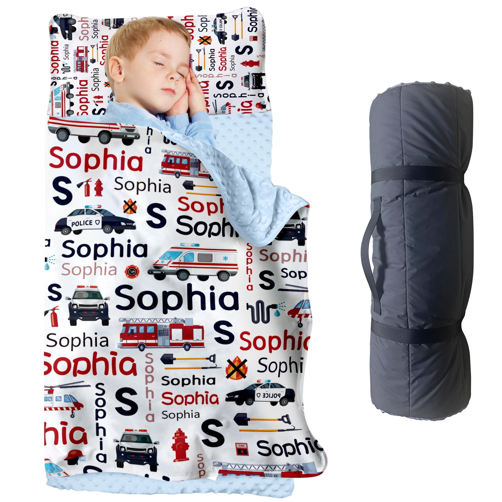 AOLOA Custom Name Toddler Nap Mat, Fire Truck and Police Car Theme with ...