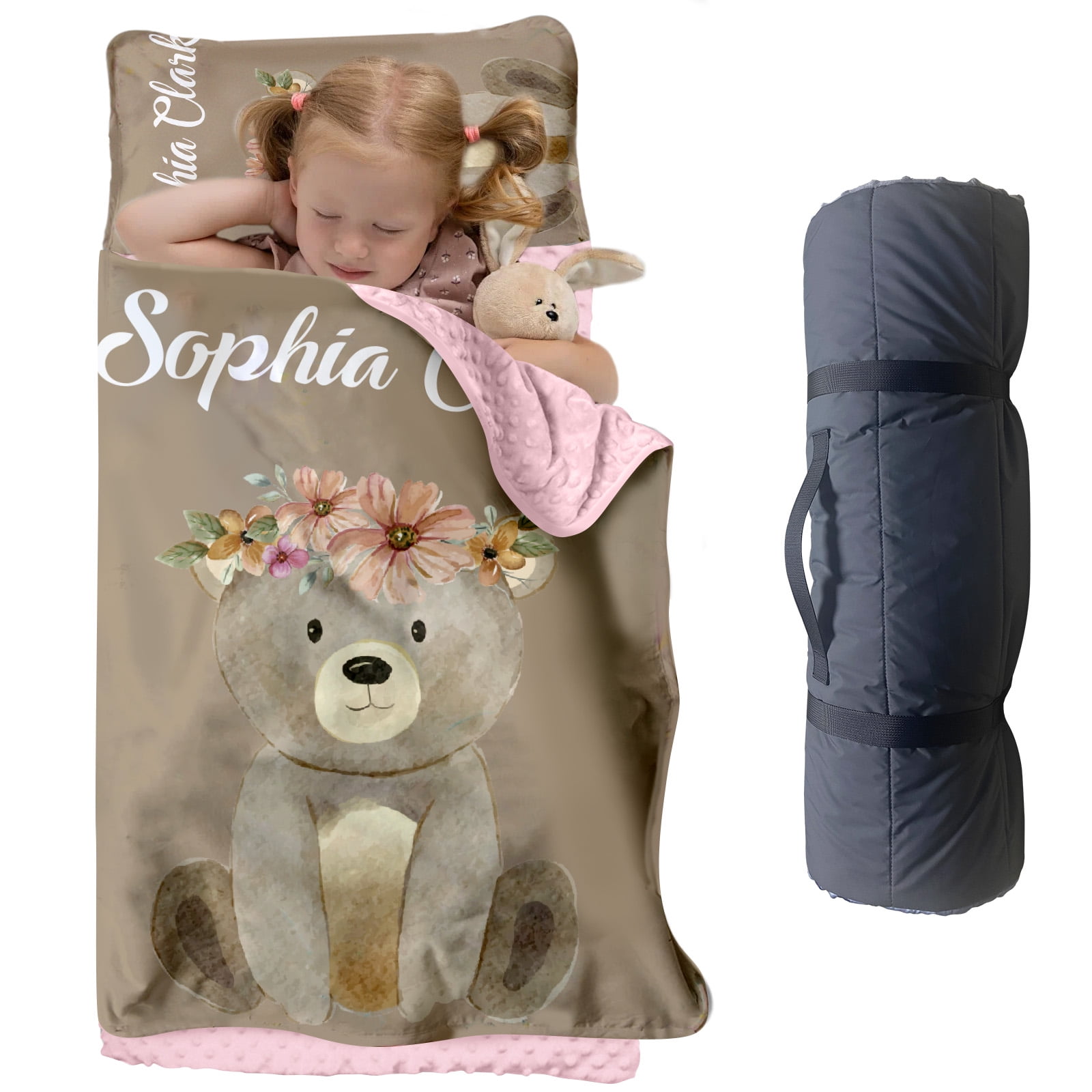 AOLOA Personalized Cartoon Baby Bear Bean Velvet Nap Mat for Kids ...