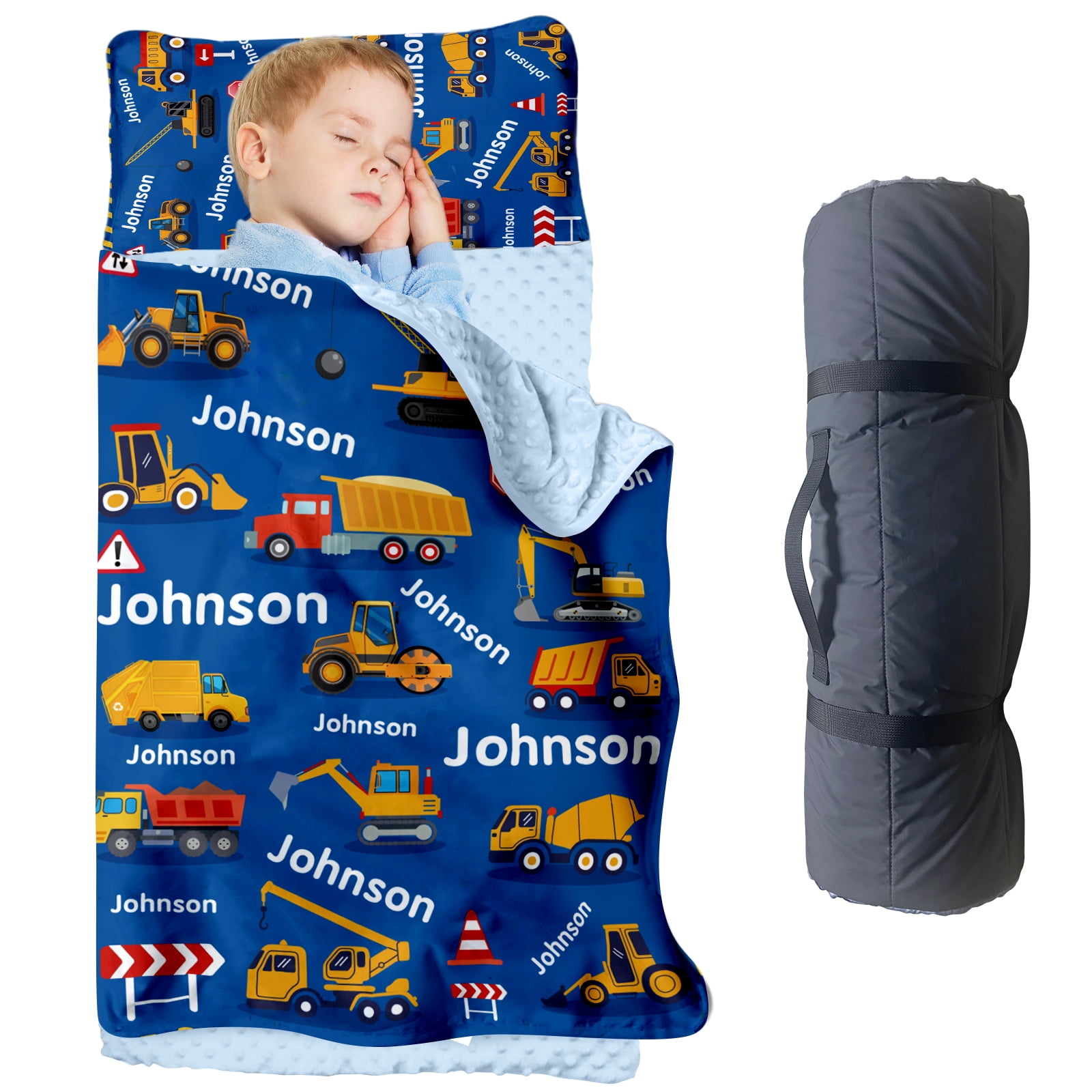 AOLOA Personalized Toddler Nap Mat, Construction Truck Theme with Heavy ...