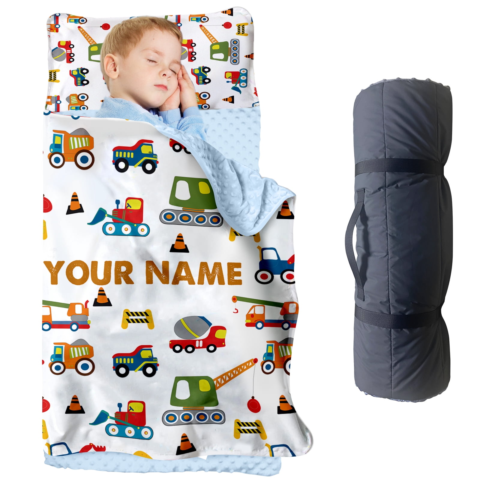 AOLOA Personalized Toddler Nap Mat, Construction Vehicle Theme with ...