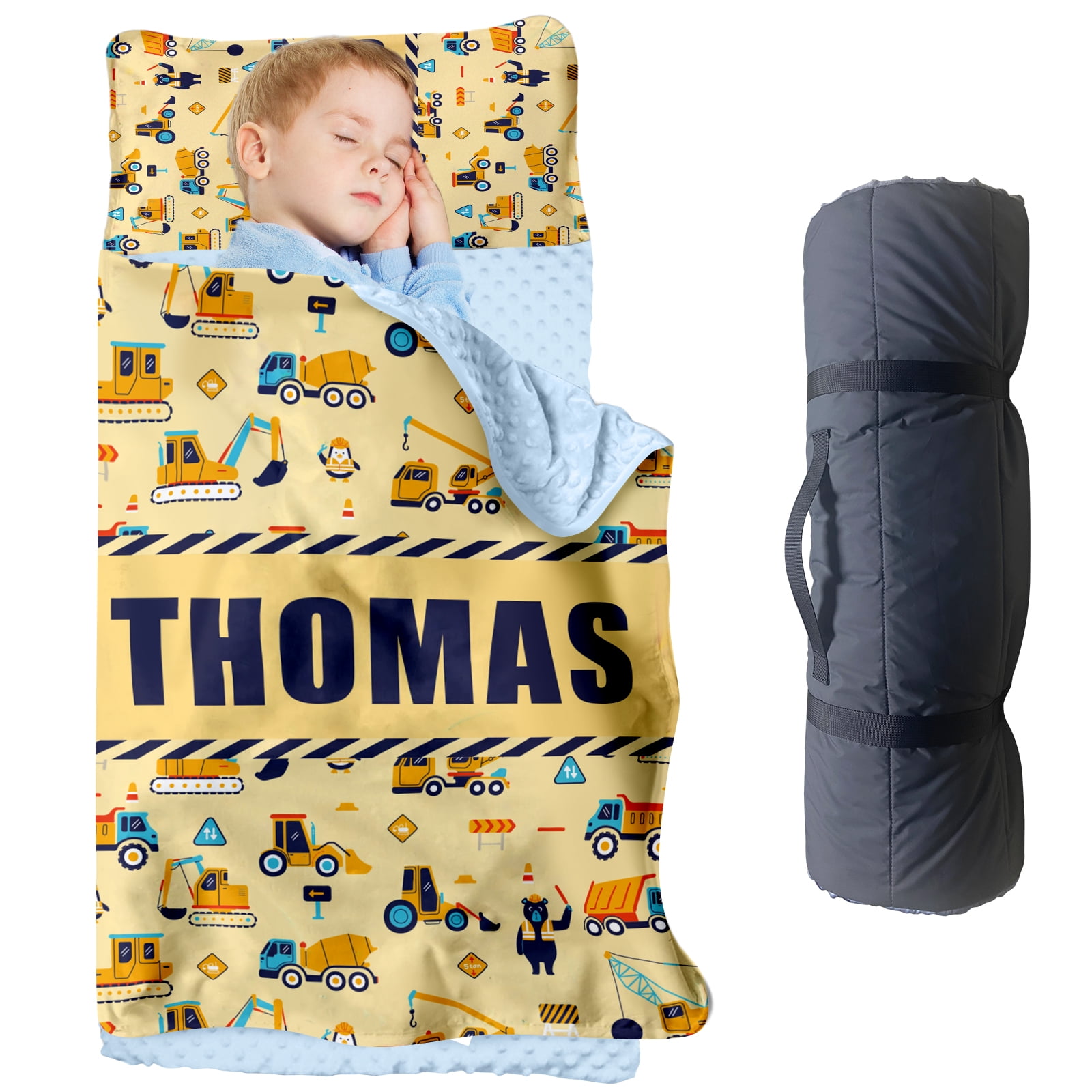 AOLOA Personalized Toddler Nap Mat, Construction Vehicle Theme with ...