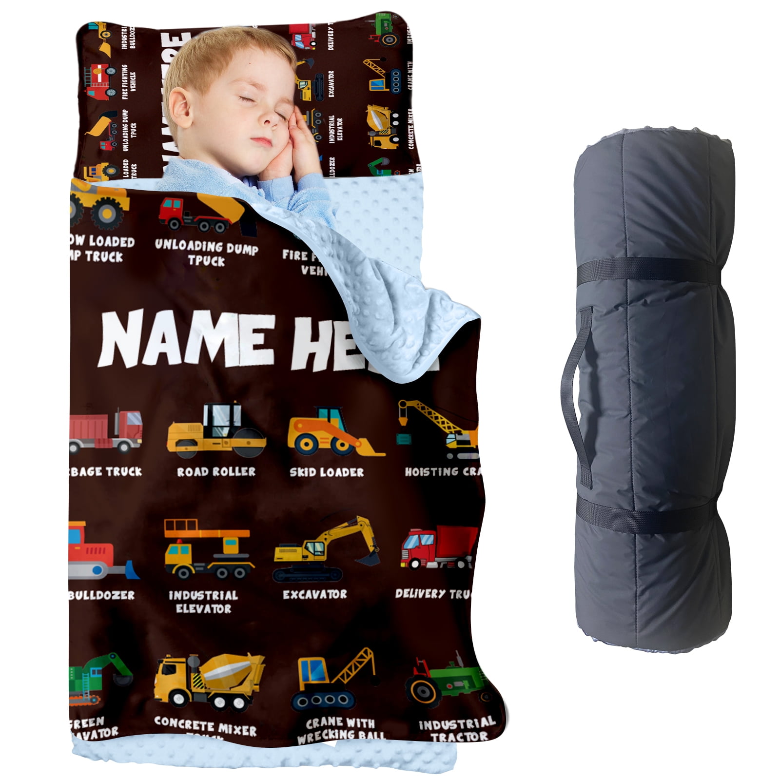 AOLOA Personalized Toddler Nap Mat, Construction Vehicle Theme with ...