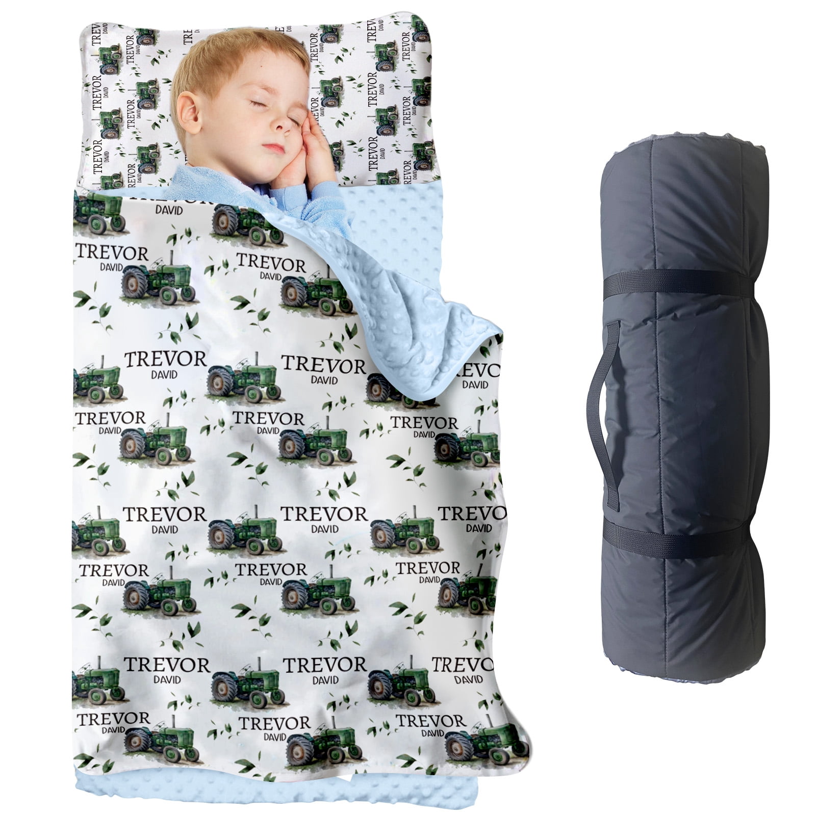 AOLOA Personalized Toddler Nap Mat - Custom Name Slumber Bag with Green ...